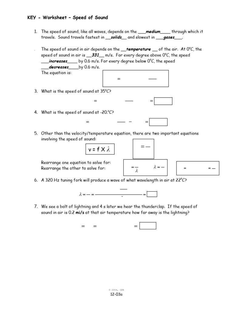 12 03a 03b - Key - Wks Speed of Sound | PDF