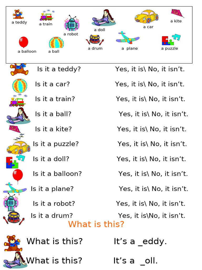 Toys Vocabulary Exercises for Kids | PDF