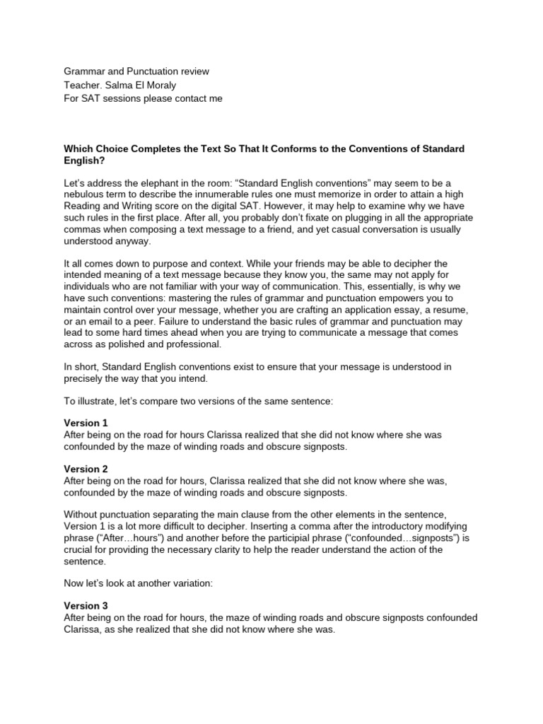 Digital SAT Grammar and Punctuation Review | PDF