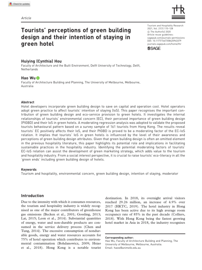 Tourists' Perceptions of Green Building Design and Their Intention of ...