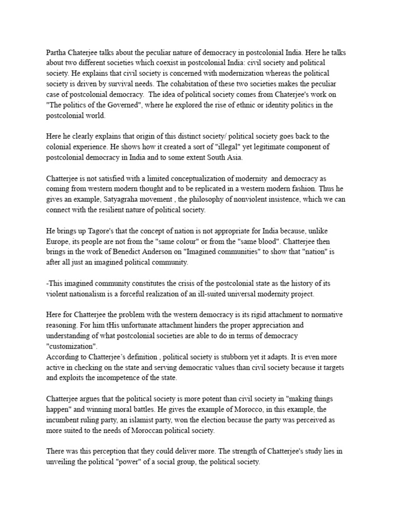 Partha Chatterjee - The Politics of Governed | PDF