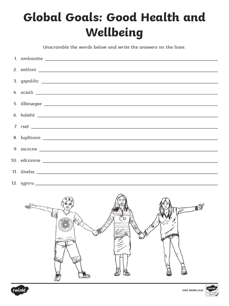 Global Goals Good Health and Wellbeing Word Unscramble | PDF