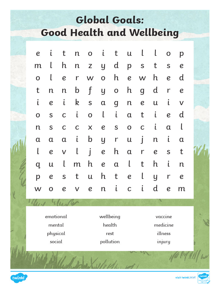 Global Goals Health and Wellbeing Wordsearch | PDF