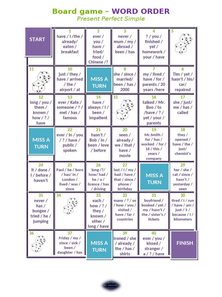 Present Perfect Board Game Word Order | PDF