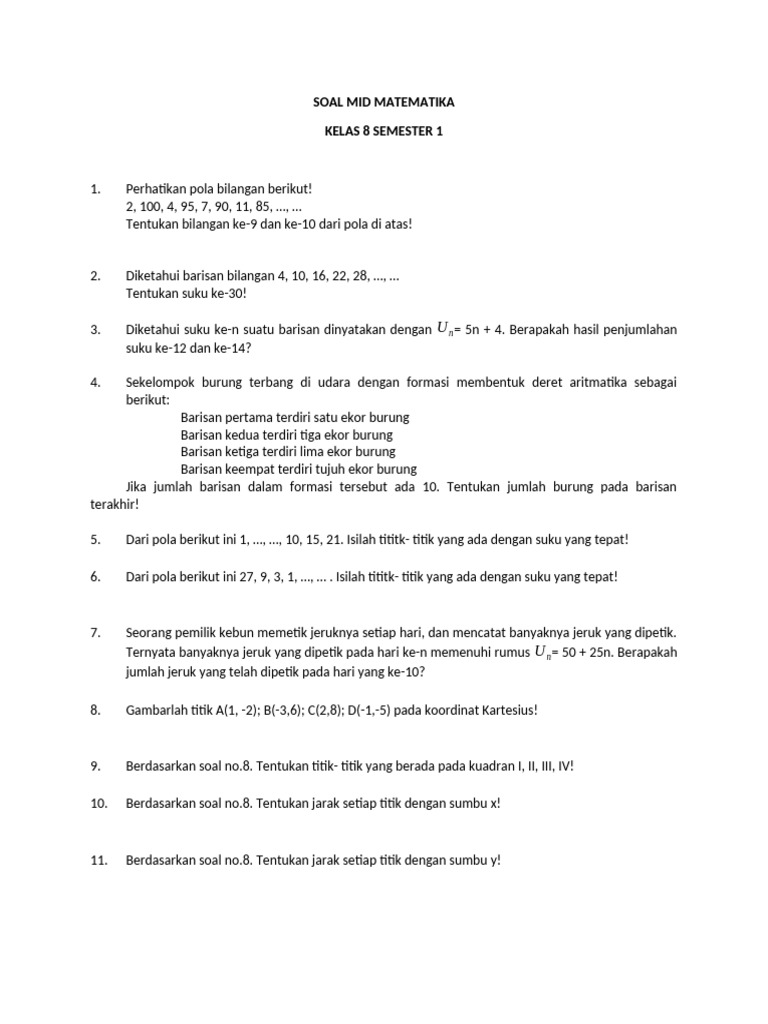 Soal Mid Matematika | PDF