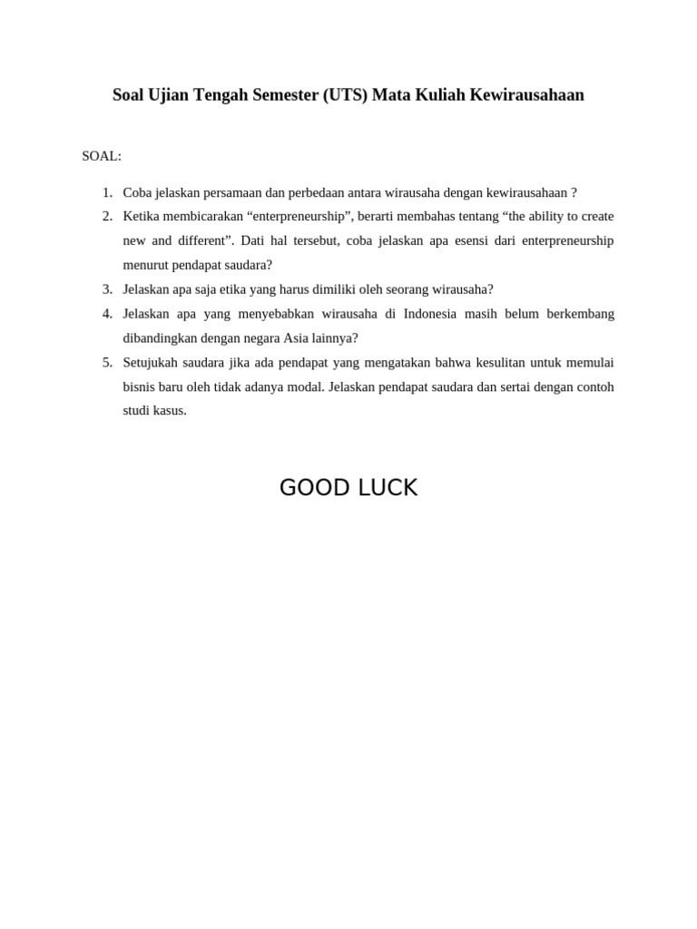 Soal Ujian UTS KWU | PDF