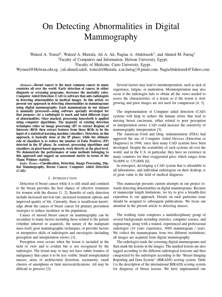 Yousef Et Al. - 2010 - On Detecting Abnormalities in Digital Mammography | PDF