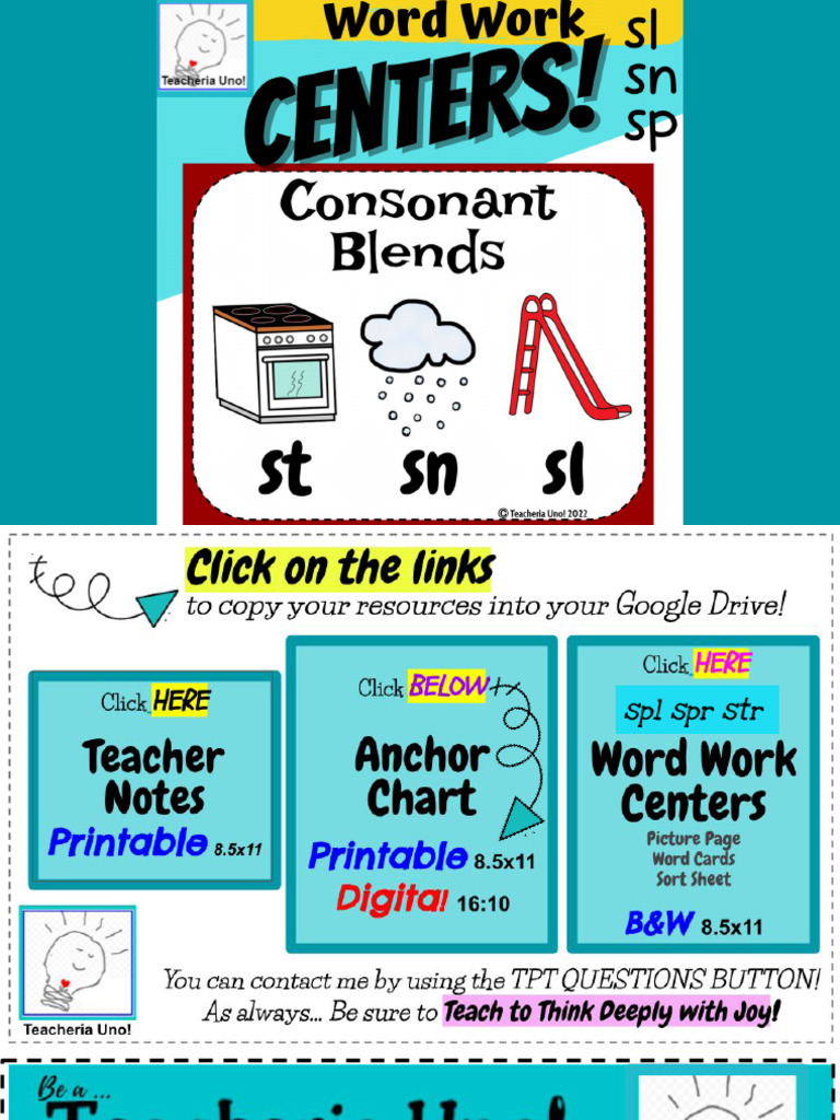 FREEBIESAMPLEInitialCONSONANTBLENDSslsnstWordWorkCenterGr23-1 | PDF