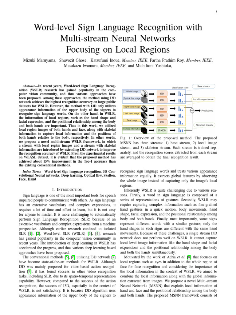 Word-Level Sign Language Recognition With Multi-Stream Neural Networks ...