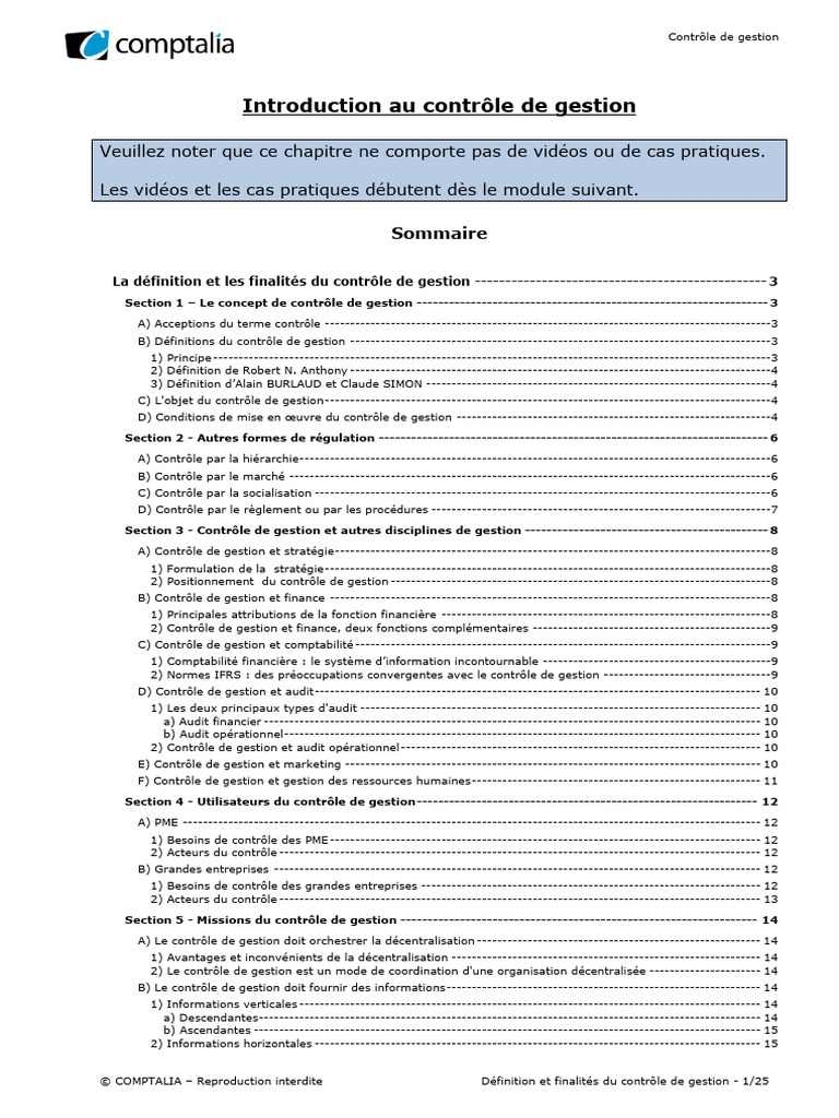 1 - Introduction Au Contrôle de Gestion | PDF