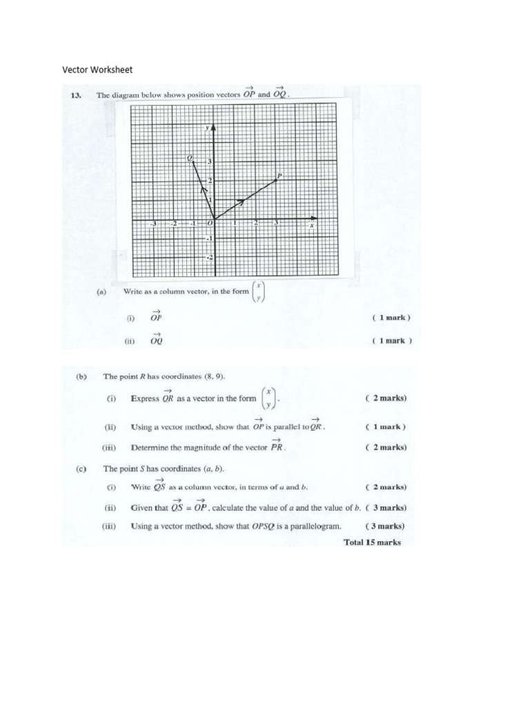 Vector Worksheet | PDF