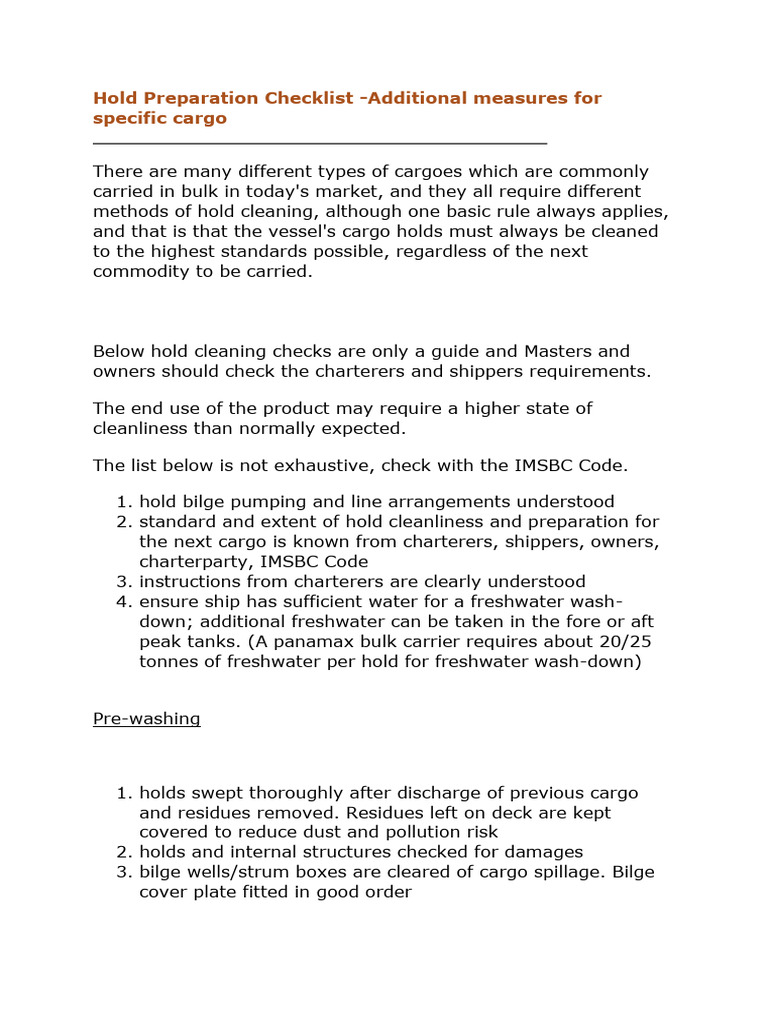 Hold Preparation Checklist | PDF | Cargo | Home & Garden