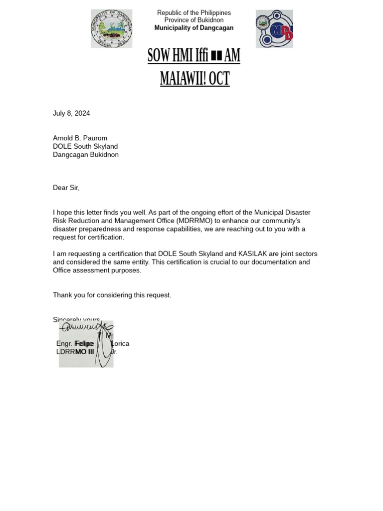 Request Letter For Dole South Skyland | PDF