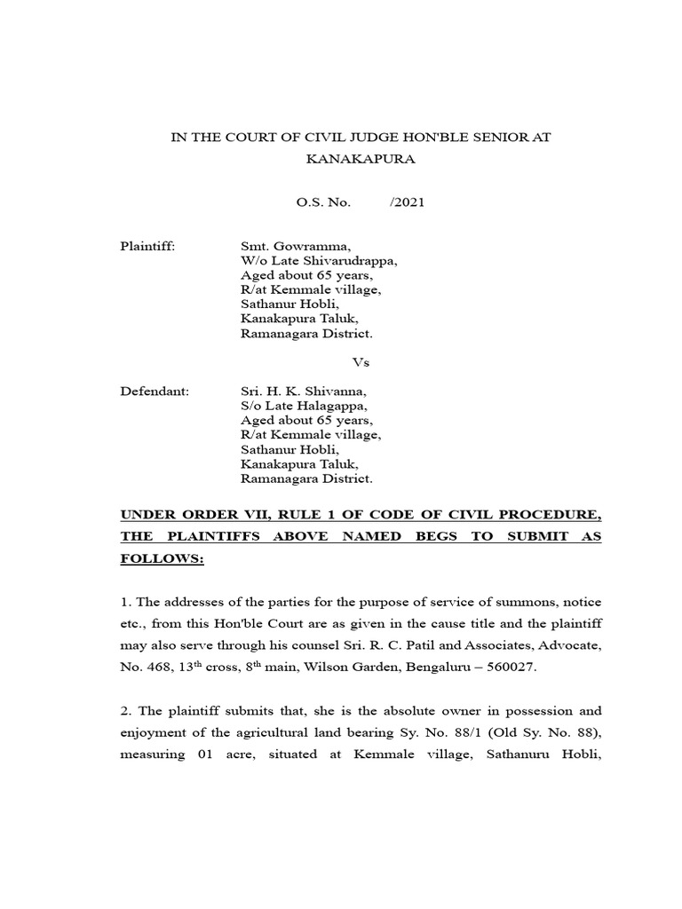 suit of gowramma and mahadev | PDF