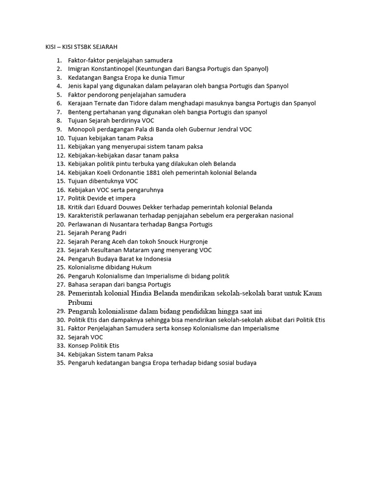 KISI - KISI SEJARAH KELAS XI | PDF