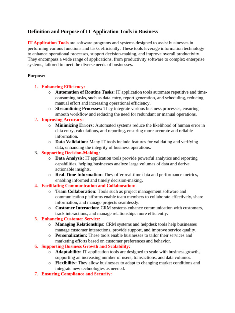 Definition and Purpose of IT Application Tools in Business | PDF