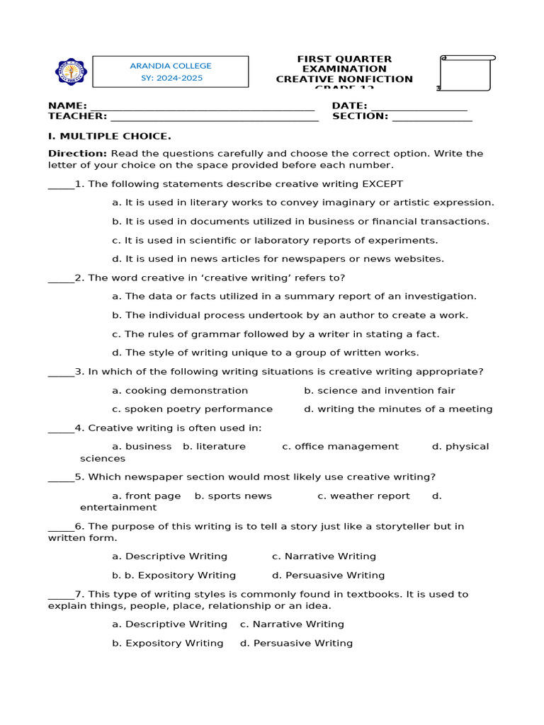 12 - Creative Nonfiction (1ST Periodical Examination) | PDF