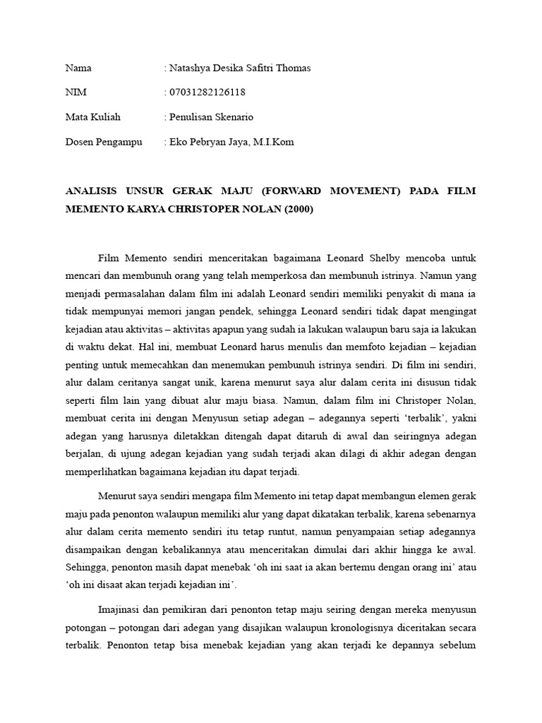 Analisis Gerak Maju Film Memento | PDF | Seni & Disiplin Bahasa | Seni