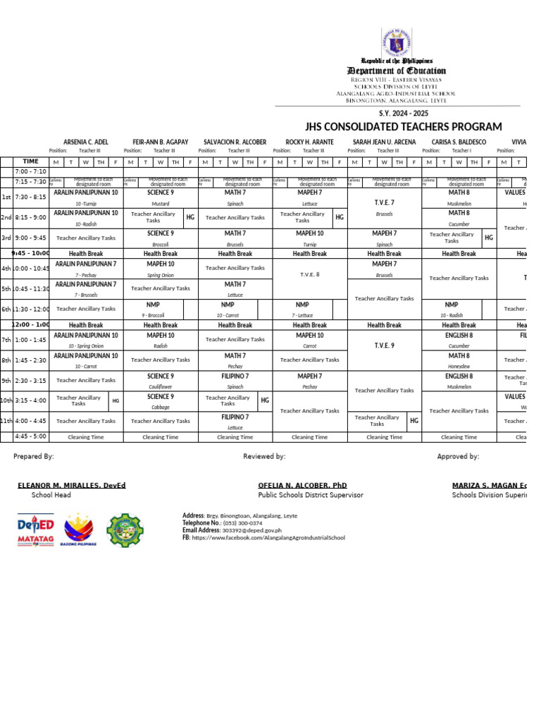 Consolidated Jhs Teachers Program 2024 2025 | PDF