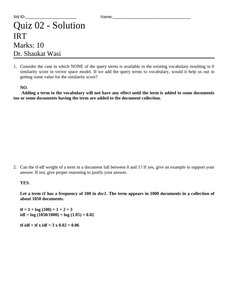Quiz 02 - Solution | PDF