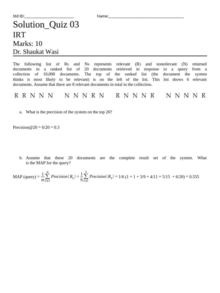 Quiz 03_Solution | PDF