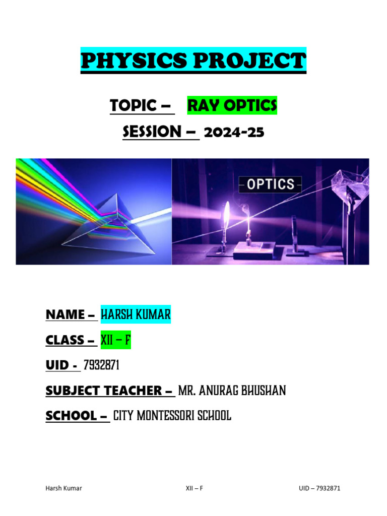 Ray Optics Project Class 12th | PDF | Optics | Refraction