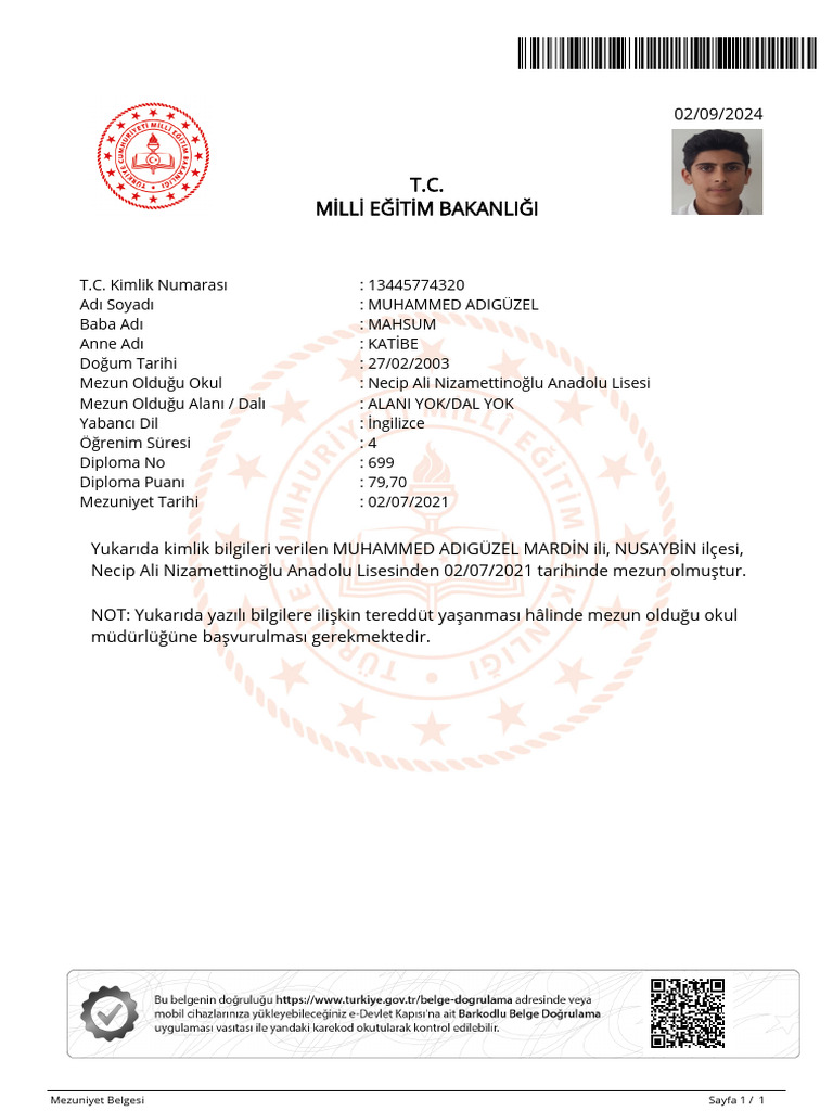 Lise Mezuniyet Belgesi | PDF