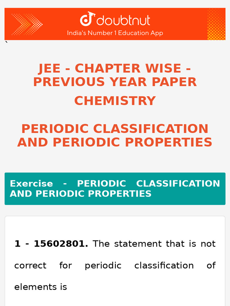 Jee Chapter Wise Previous Year Paper Class 12 Chemistry Periodic ...
