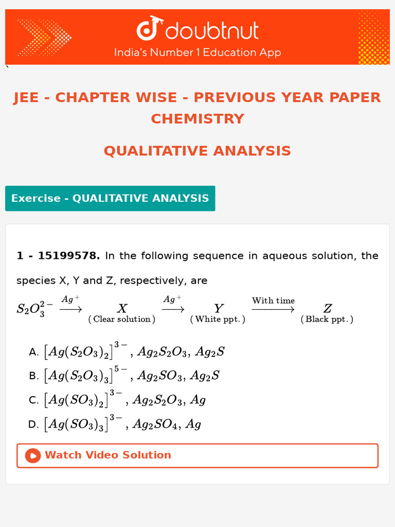 Jee Chapter Wise Previous Year Paper Class 12 Chemistry Qualitative Analysis Doubtnut English ...