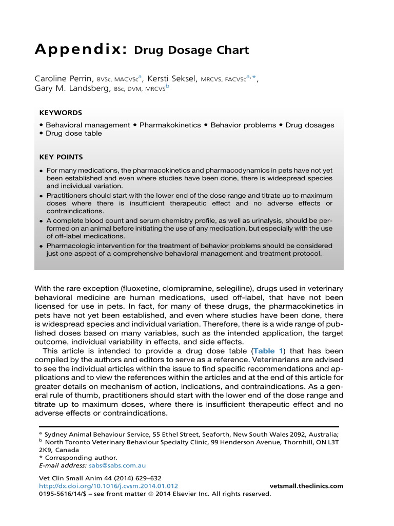 Appendix Drug Dosage Chart | PDF