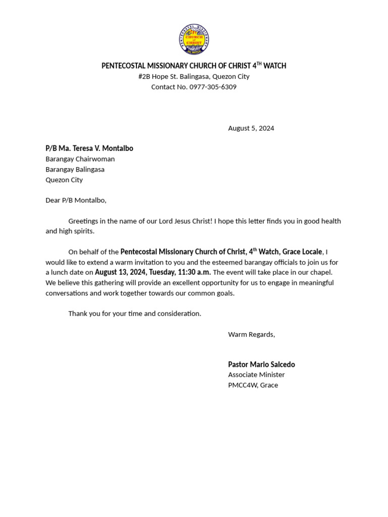 Letter of Invitation For Brgy Official - Balingasa | PDF