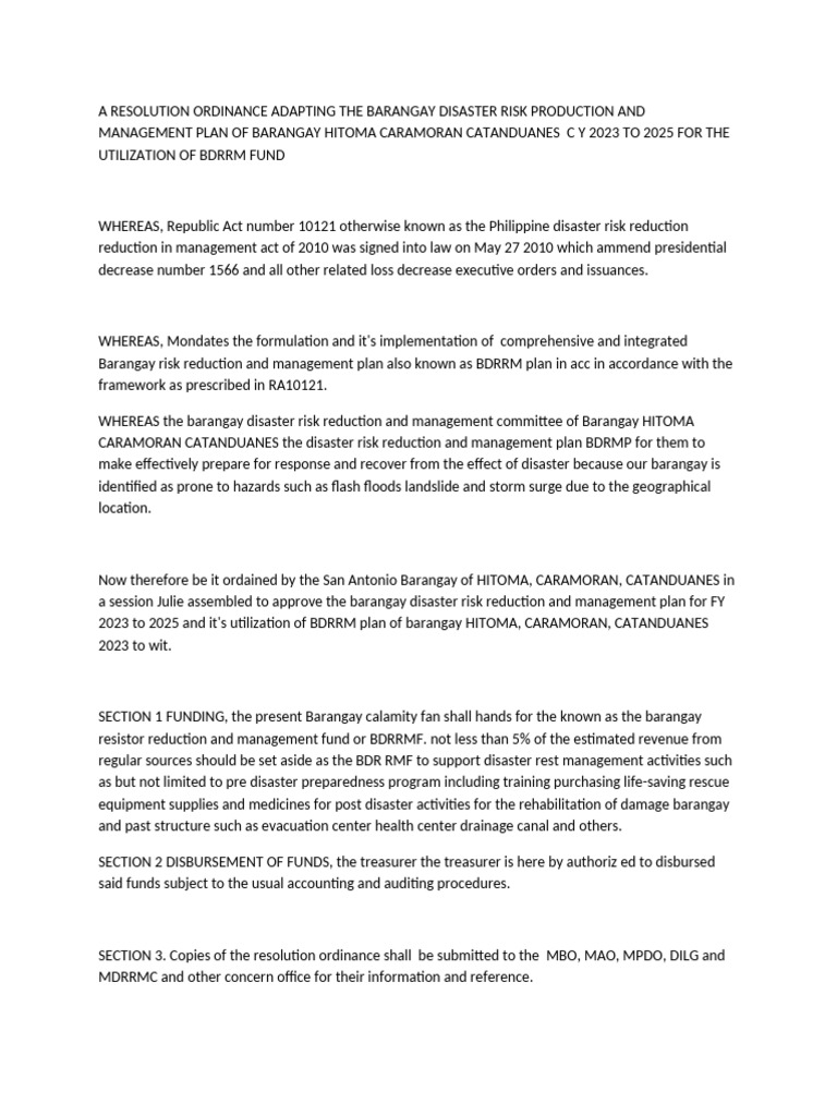 Utilization BDRRM DRAFT | PDF