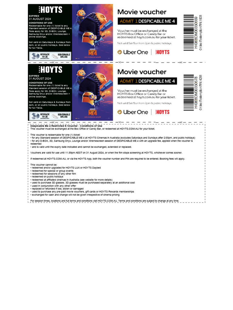 Hoyts Vouchers | PDF