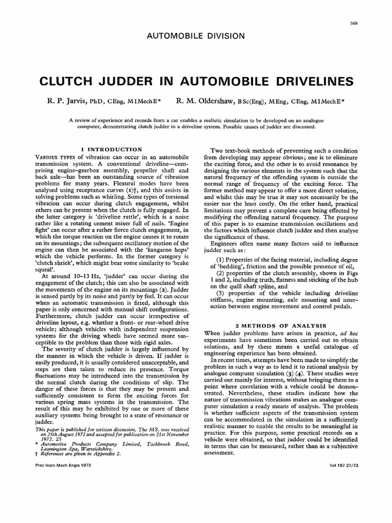 Clutch Judder in Automobile Drivelines | PDF