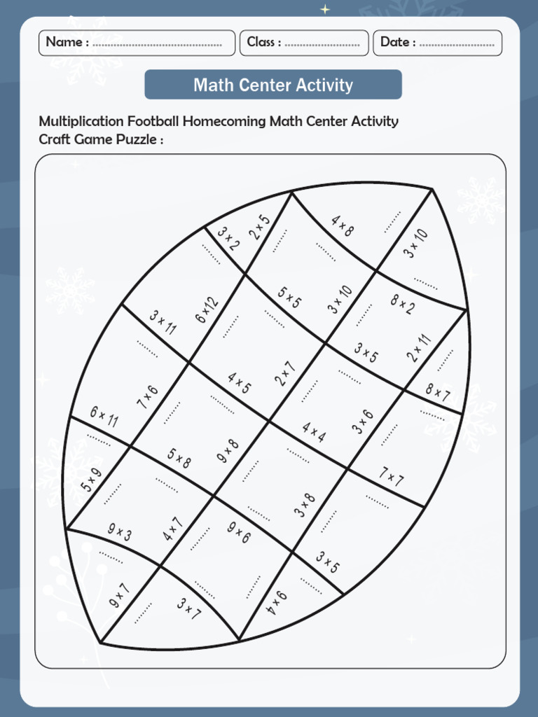 Multiplication Football Homecoming Math Center Activity Craft Game ...