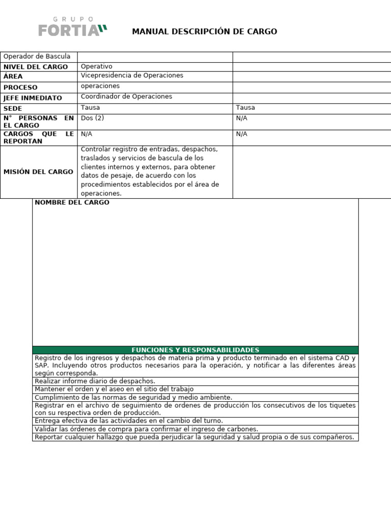 Manual de Cargo - Operador de Bascula | PDF | Business