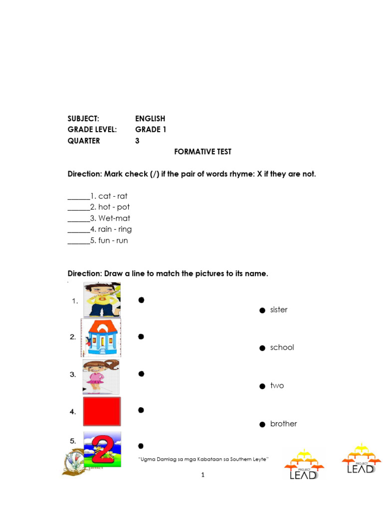 Formative Test in Grade 1-Q3 | PDF