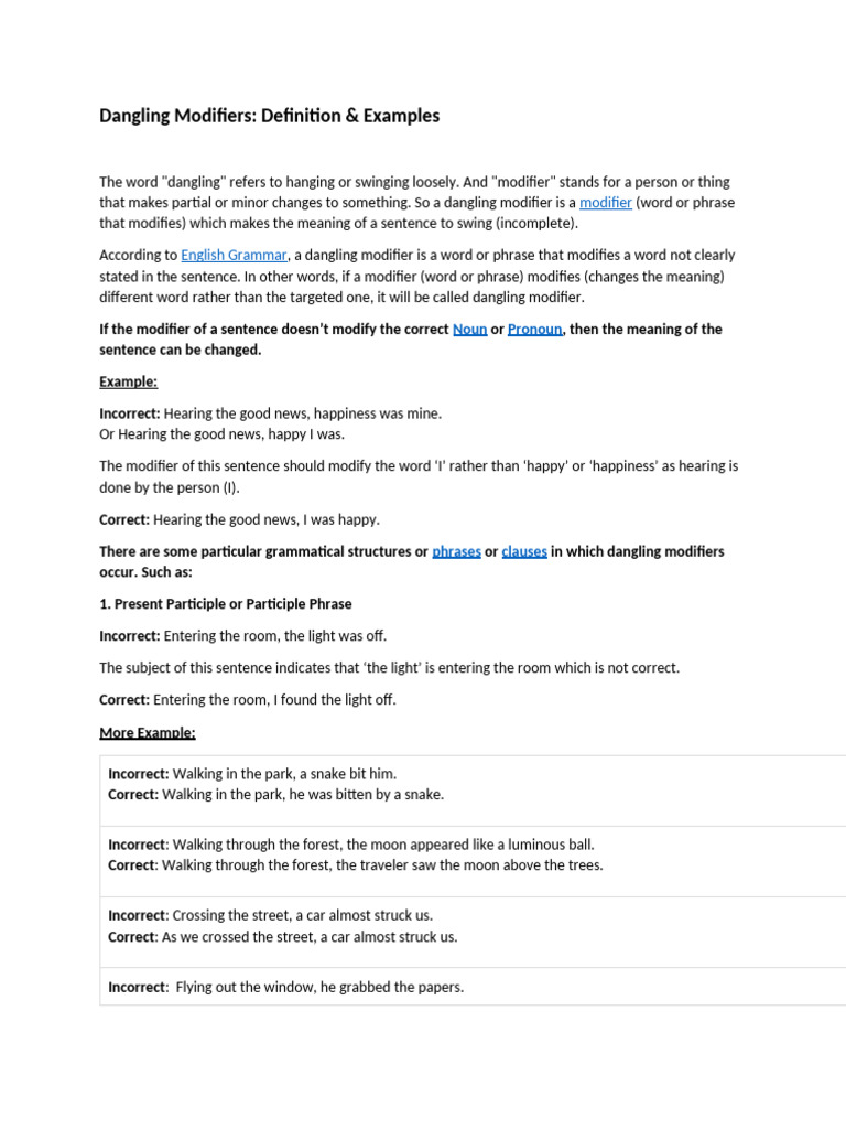 Dangling Modifiers | PDF