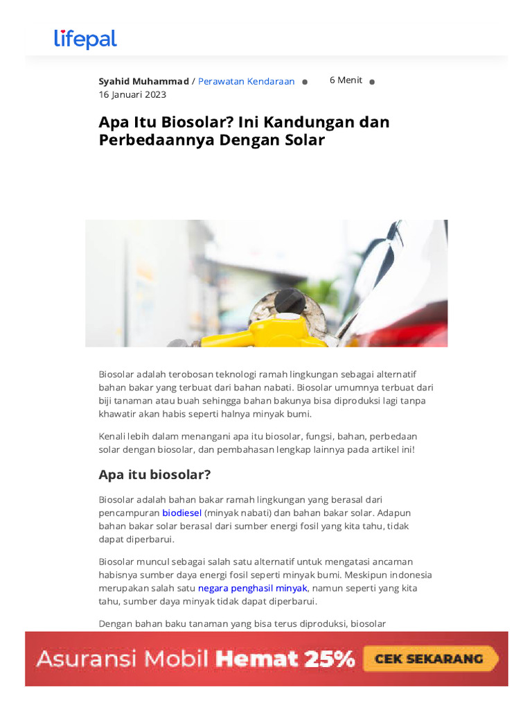 Apa Itu Biosolar_ Ini Kandungan dan Perbedaannya Dengan Solar | PDF