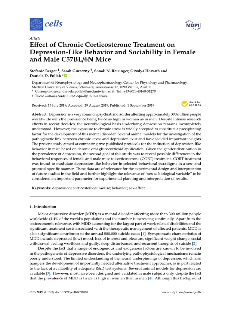 Effect of Chronic Corticosterone Treatment On Depression Like Behavior ...