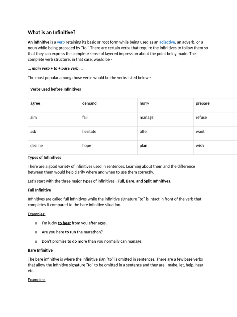 What Is An Infinitive | PDF
