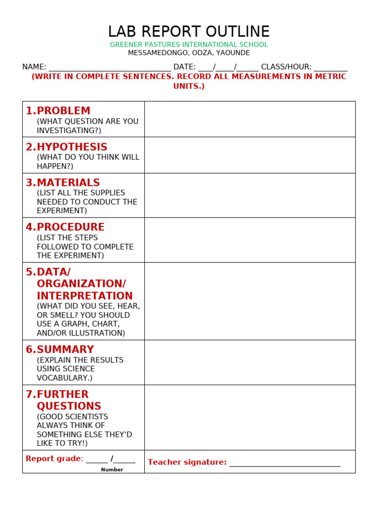Lab Report Outline A4 | PDF