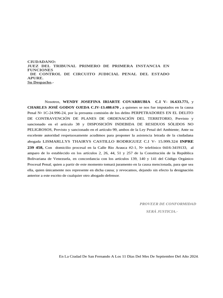 Acepta Cargo Abogado Defensor | PDF