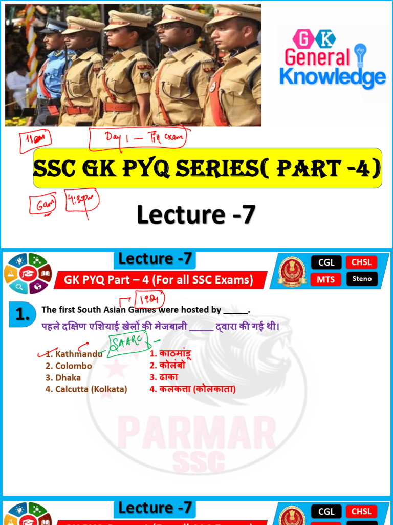 Lecture - 7 (SSC GK Pyq Part - 4) | PDF