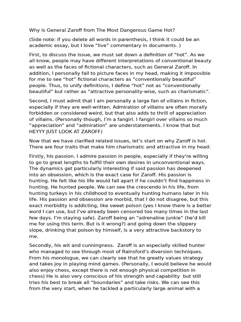 Why Is General Zaroff From The Most Dangerous Game Hot | PDF