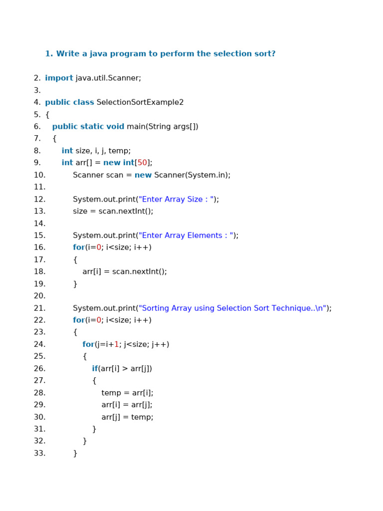 Selection Sort Java | PDF Selection Sort Java | PDF