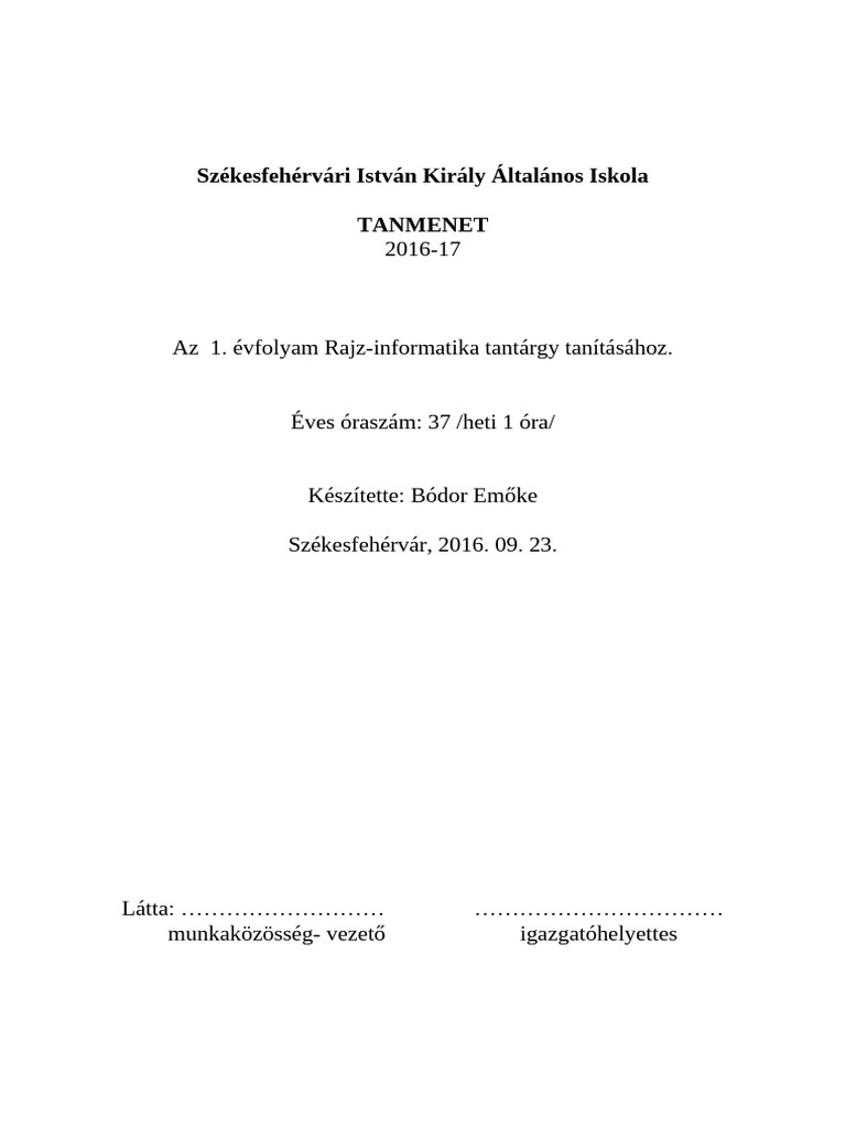 Tanmenet 1. Év Rajz-Informatika | PDF