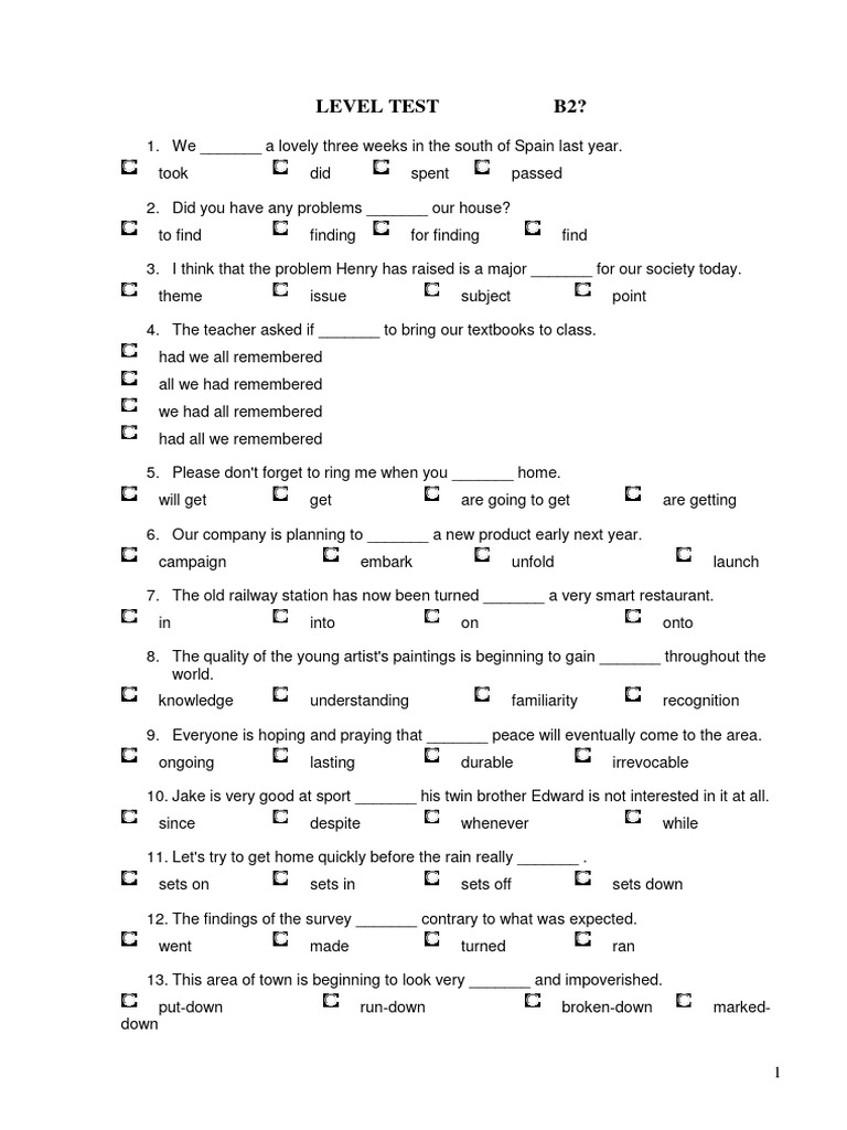 B2 Level English Test Questions | PDF