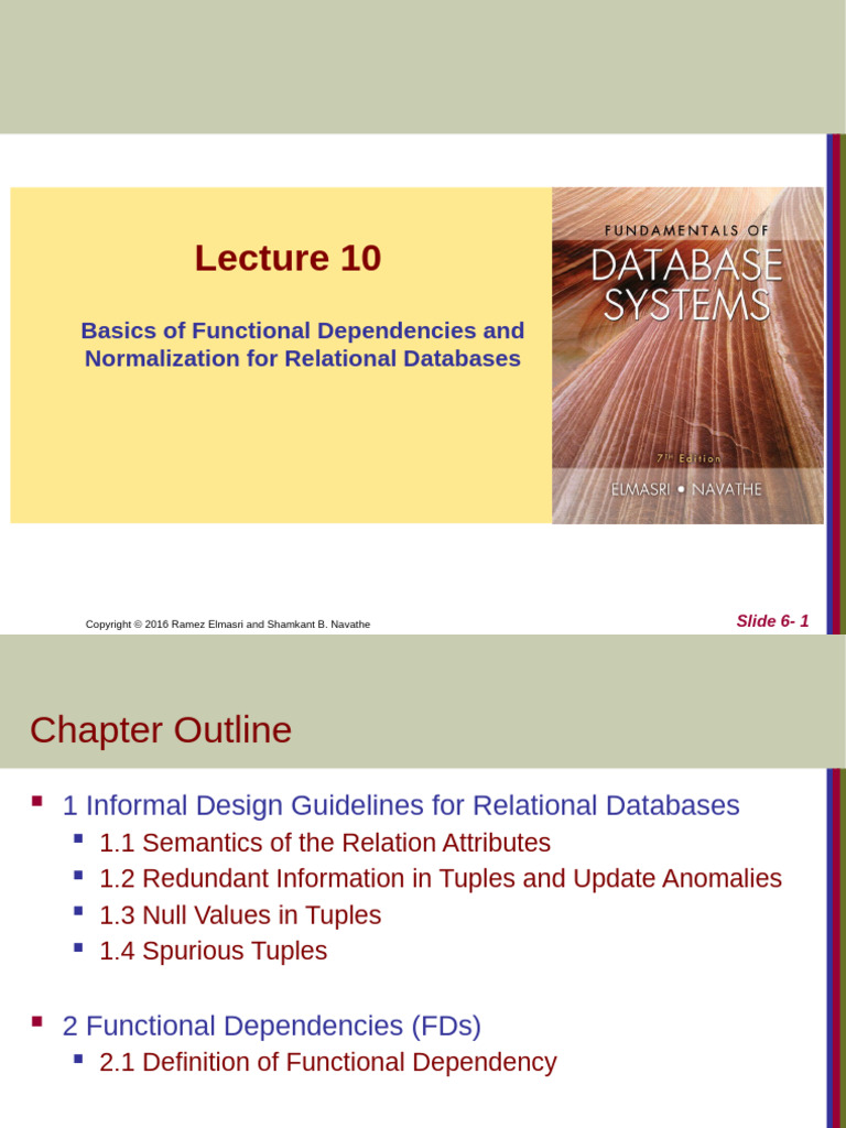 Lecture 10 - Functional Dependencies and Normalization | PDF