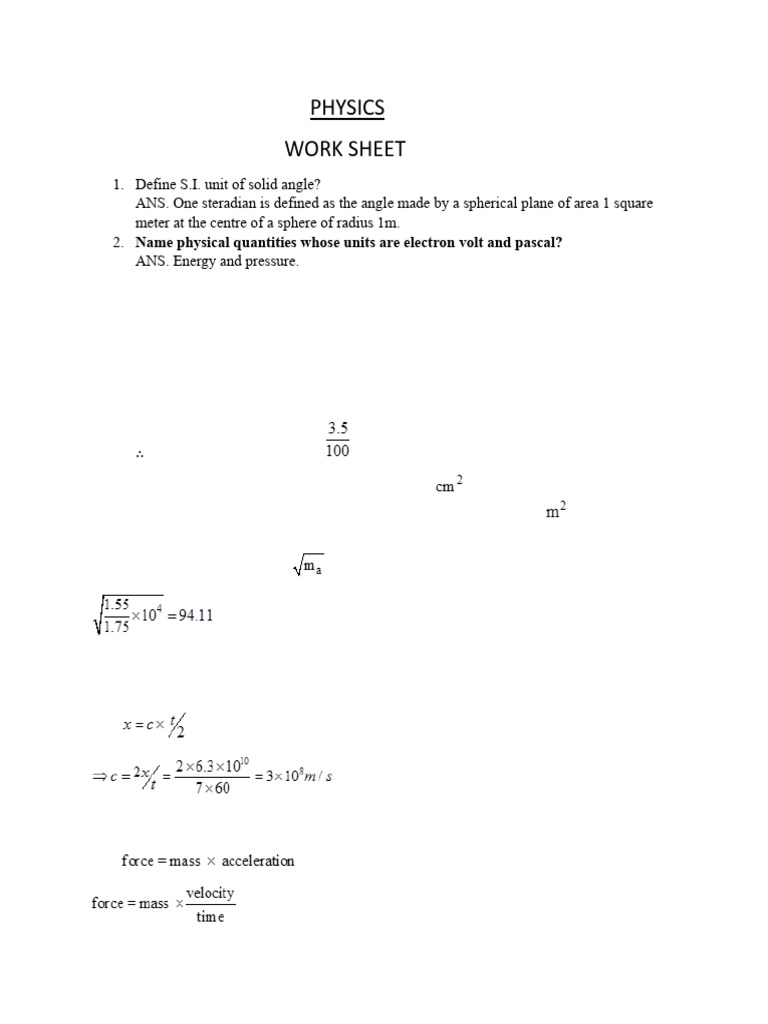 Worksheet Physics With Solutions | PDF